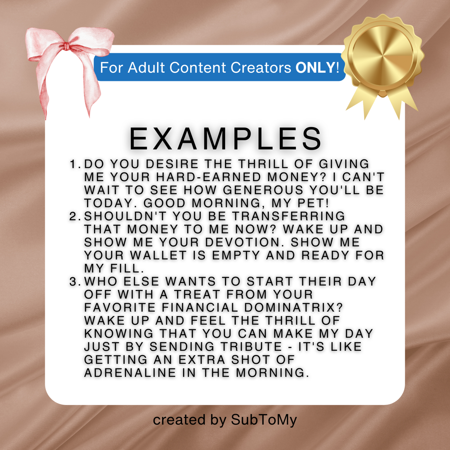 2025 Findom 65 Good Morning Messages Pack (Mass Message, 1-on-1)